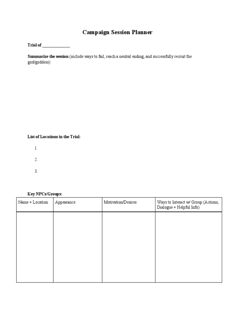 Campaign Session Planner Template | PDF
