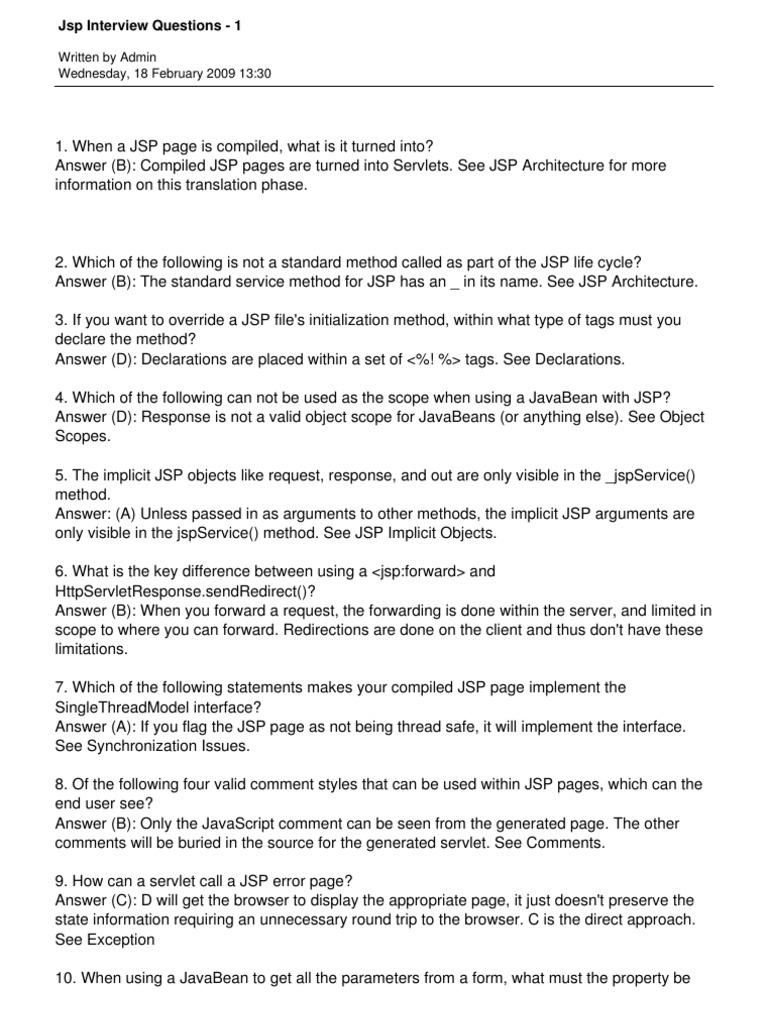89 Jsp Interview Questions 1 Pdf Java Server Pages Java Servlet