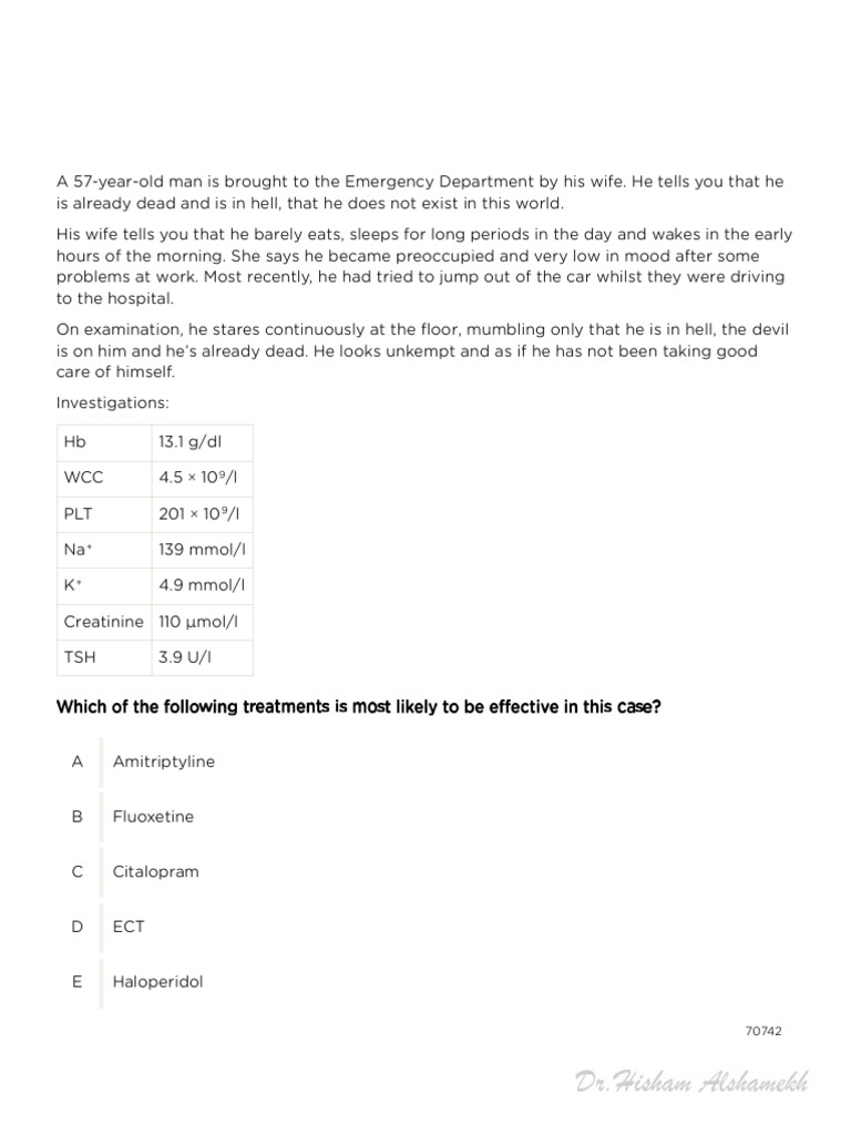 Psychiatry PasTest MRCP II 2019 | PDF | Selective Serotonin Reuptake ...