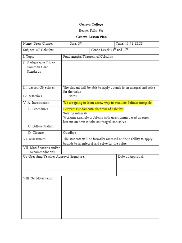 Lesson Plan 3-4 - Ap Calculus - Drew Cramer | PDF | Career & Growth