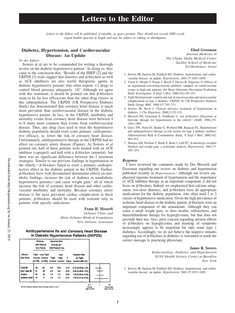 Letters To The Editor: Diabetes, Hypertension, and Cardiovascular ...