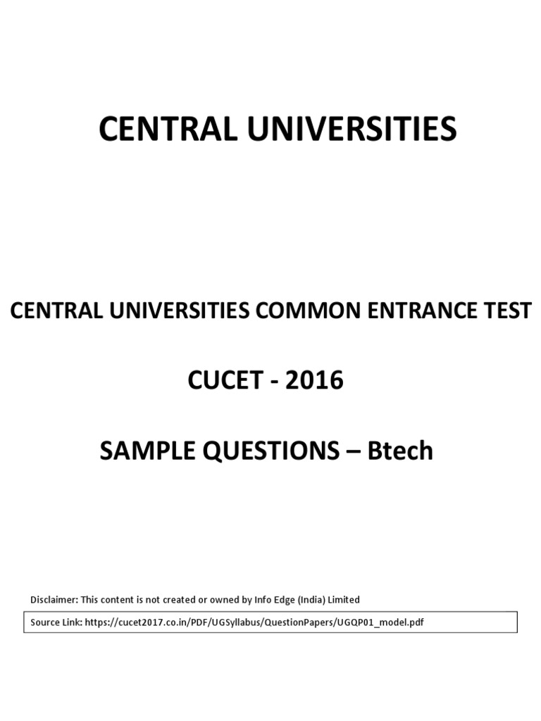 Central Universities: Cucet 2016 - Sample Questions - Btech | PDF ...