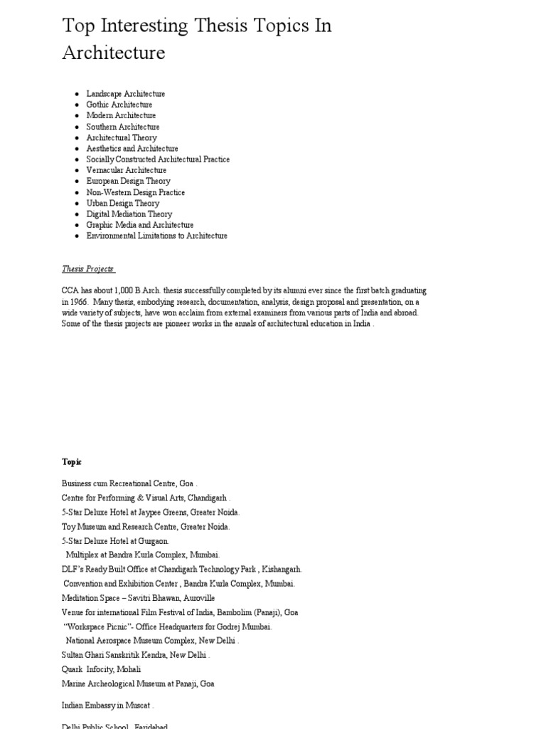 Top Interesting Thesis Topics in Architecture | PDF | Tamil Nadu | Delhi