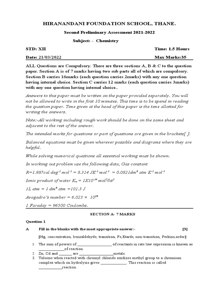 Hiranandani Foundation School, Thane | PDF | Transition Metals ...