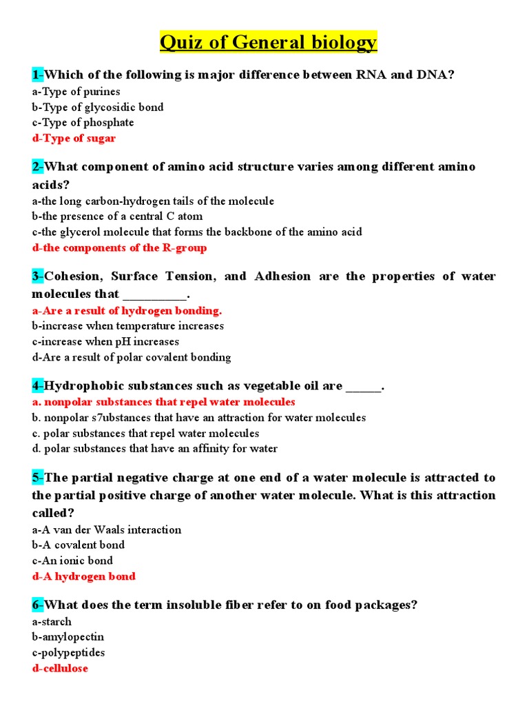 Quiz of General Biology | PDF | Cell Membrane | Nucleotides