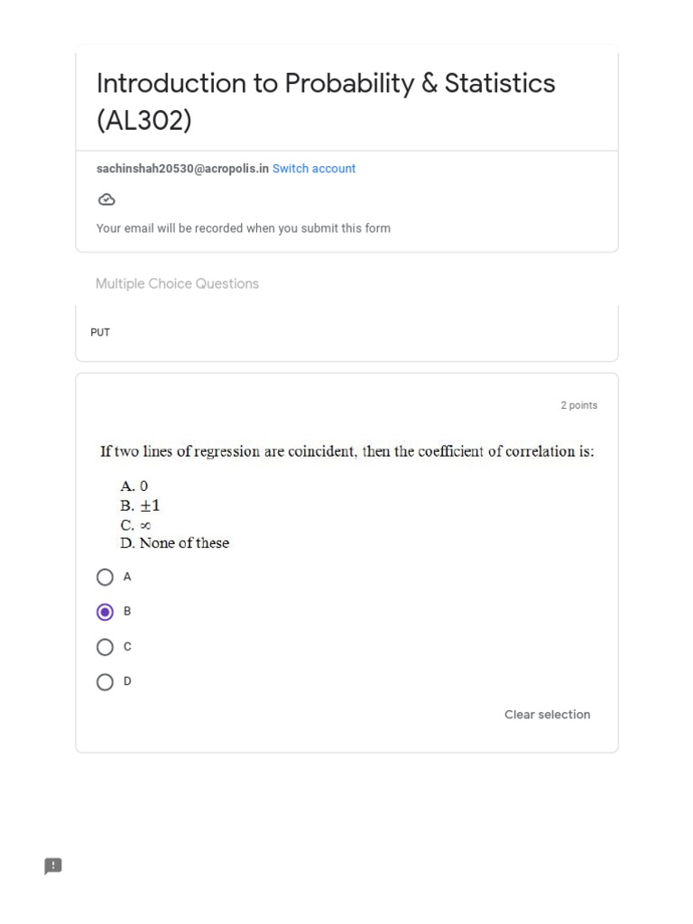 Introduction To Probability & Statistics (AL302) : Multiple Choice ...