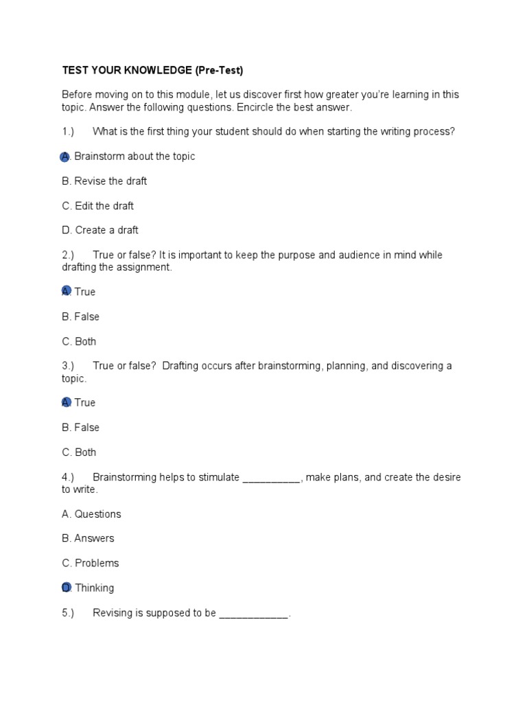 Pre Test and Post Test (Mechanics and Process of Writing) | PDF ...