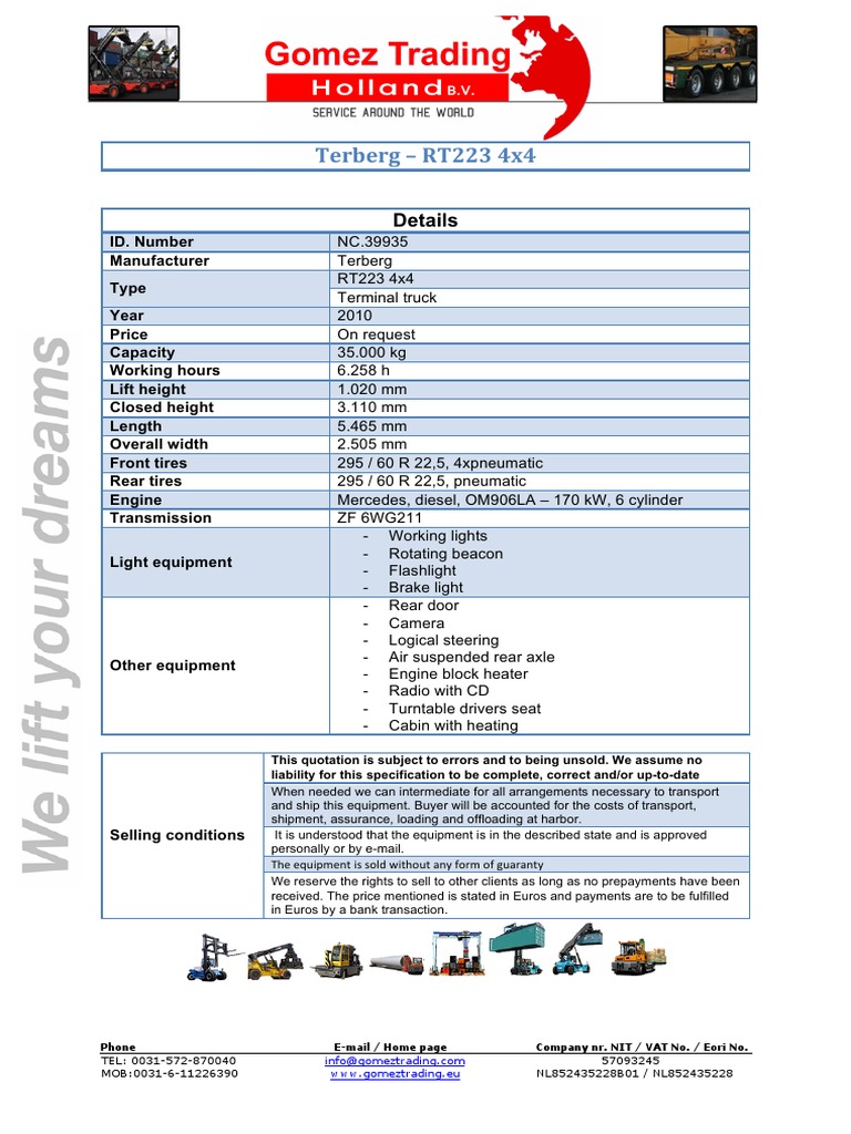 Terberg - RT223 4x4: Details | PDF | Truck | Vehicles