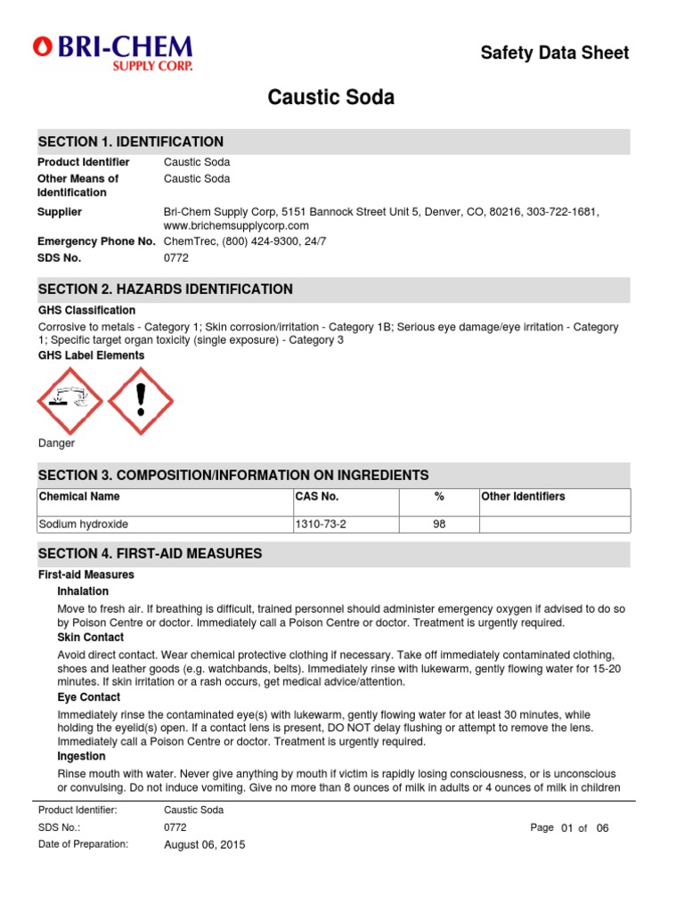 Caustic Soda | PDF | Sodium Hydroxide | Toxicity