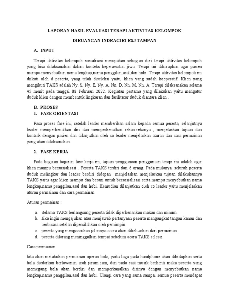Evaluasi Terapi Aktivitas Kelompok RSJ | PDF