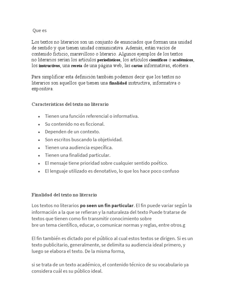 Características Del Texto No Literario | PDF | Comunicación | Cognición