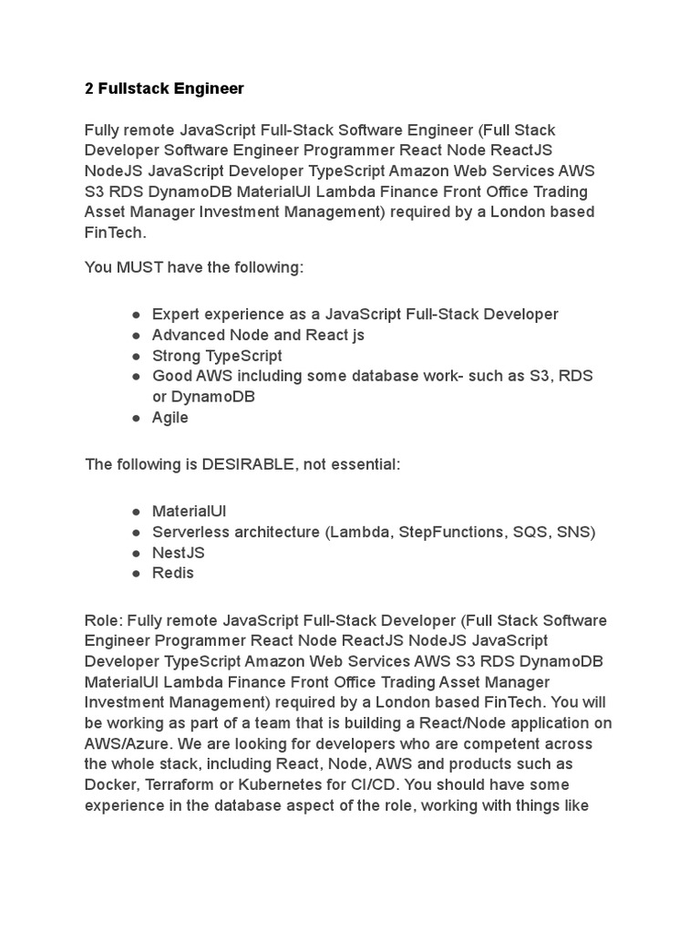 Engineer Job Spec | PDF | Cloud Computing | Amazon Web Services