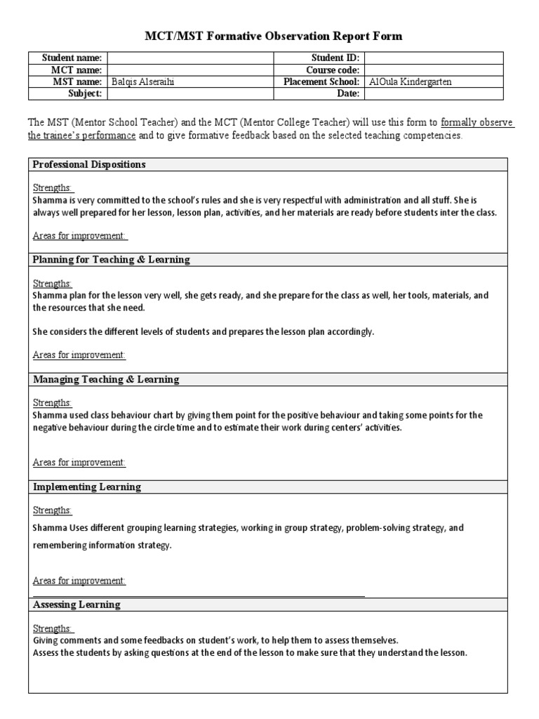 MCT-MST Formative Report Form 2021-2022-Fourth | PDF