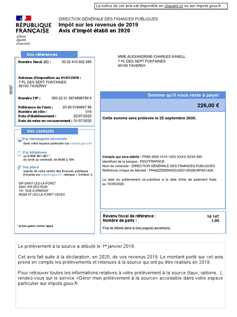 Avis d'Impôt 2020: Détails et Paiement | PDF | Impôt sur le revenu | Impôts