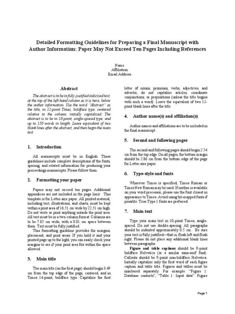 Detailed Formatting Guidelines For Preparing A Final Manuscript With ...