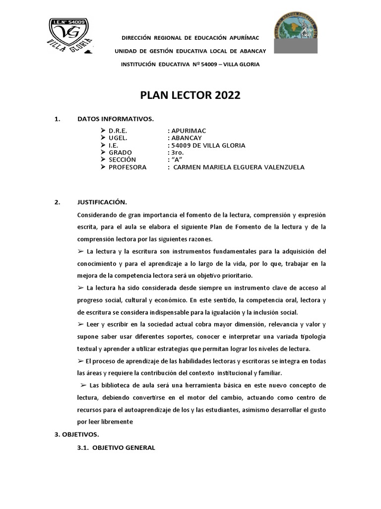Plan Lector | PDF | Maestros | Salón de clases