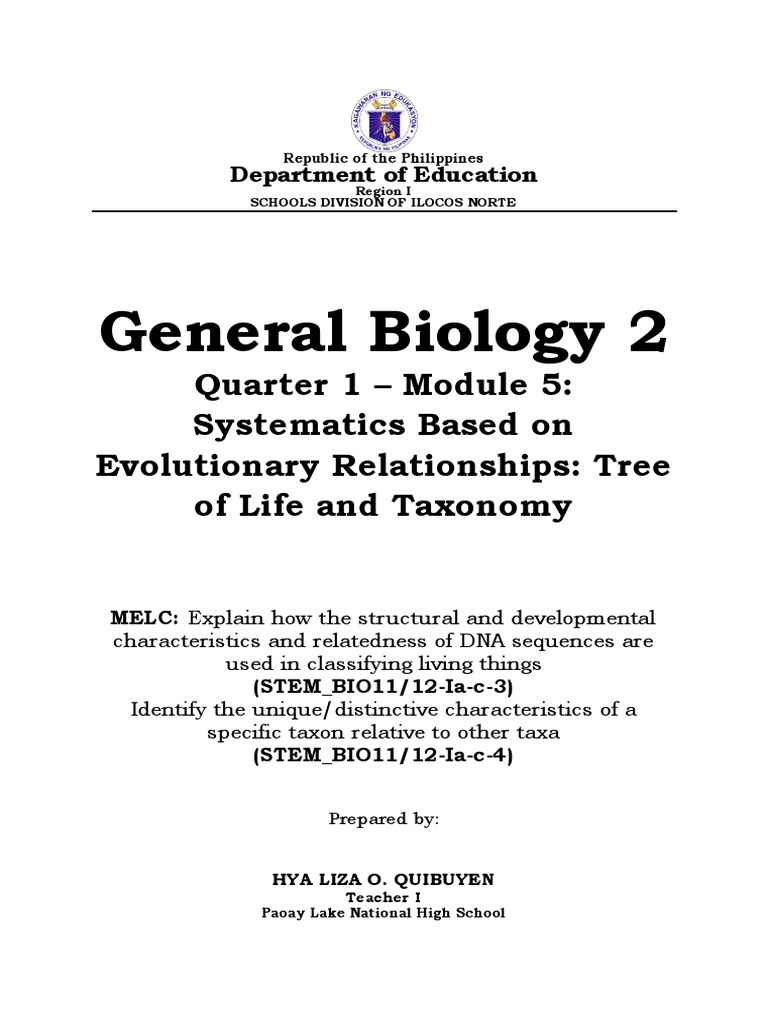 General Biology 2: Quarter 1 - Module 5: Systematics Based On ...