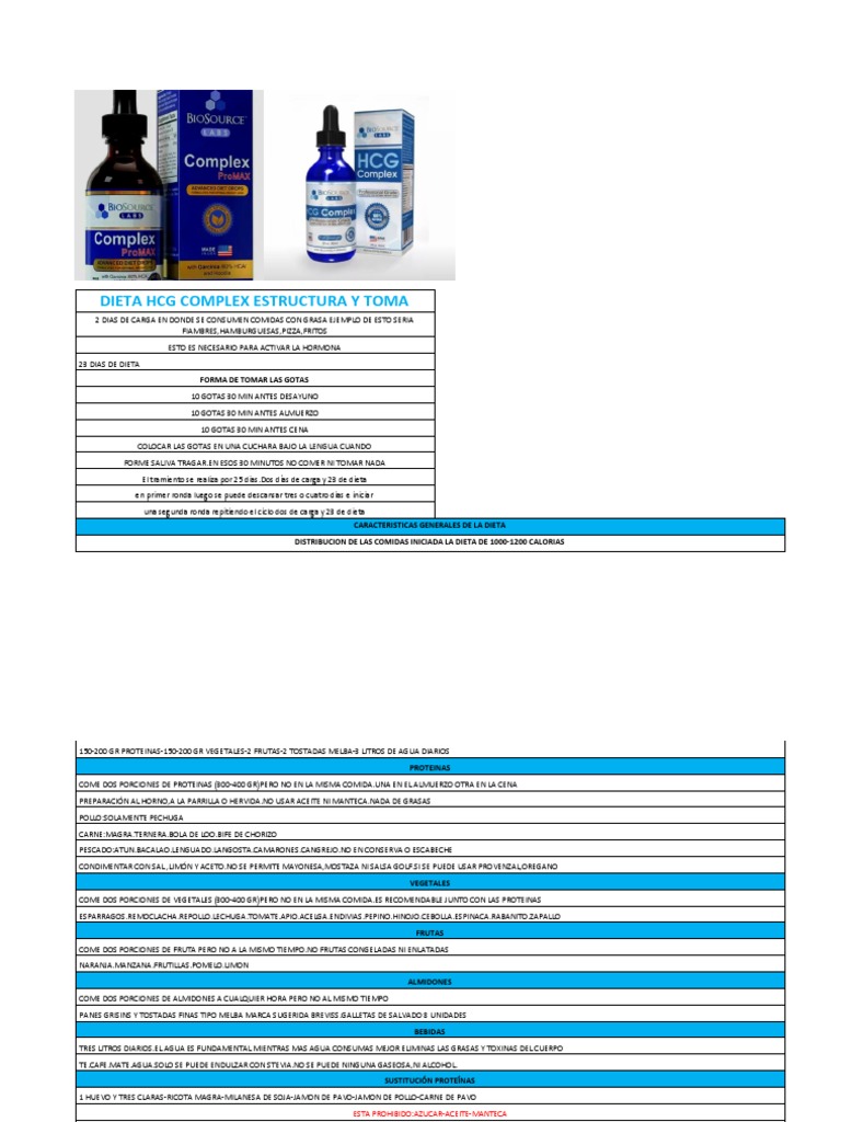 Dieta HCG Complex 100-1200 Calorias | PDF | ensalada | Vegetales