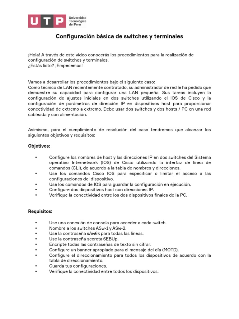 Configuración Básica de Switches y Terminales | PDF | Dirección IP | Conmutador de red