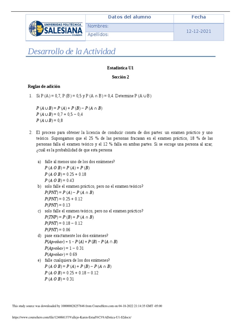 Vallejo Karen Estad Stica U1 S2 | PDF | Probabilidad | Probabilidades y estadísticas