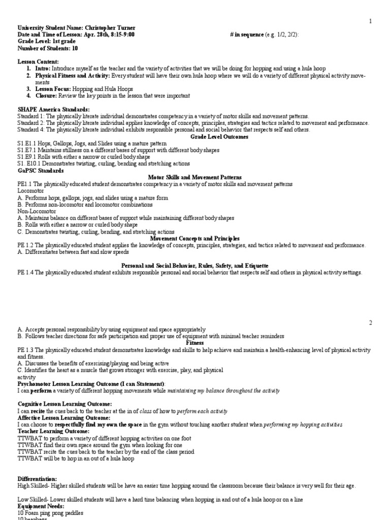 Hopping 23 | PDF | Physical Education | Teachers