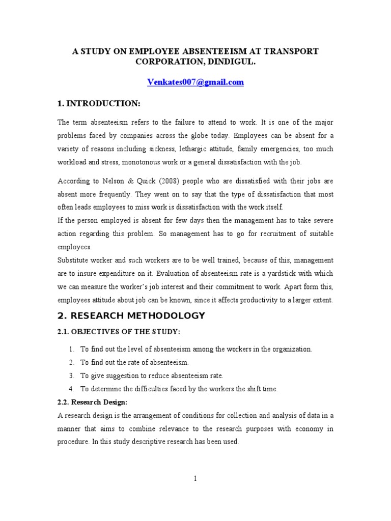 A Study On Employee Absenteeism at Transport Corporation | PDF ...