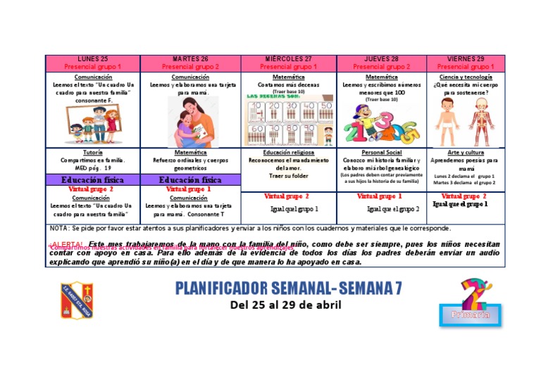 Planificador Semanal Primaria: Actividades Familiares | PDF