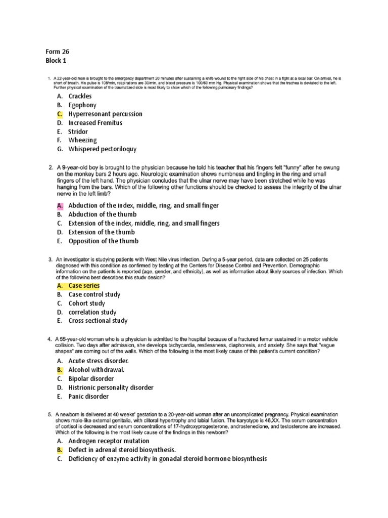 NBME Form 26 Questions Only PDF | PDF | Hemoglobin | Pancreas