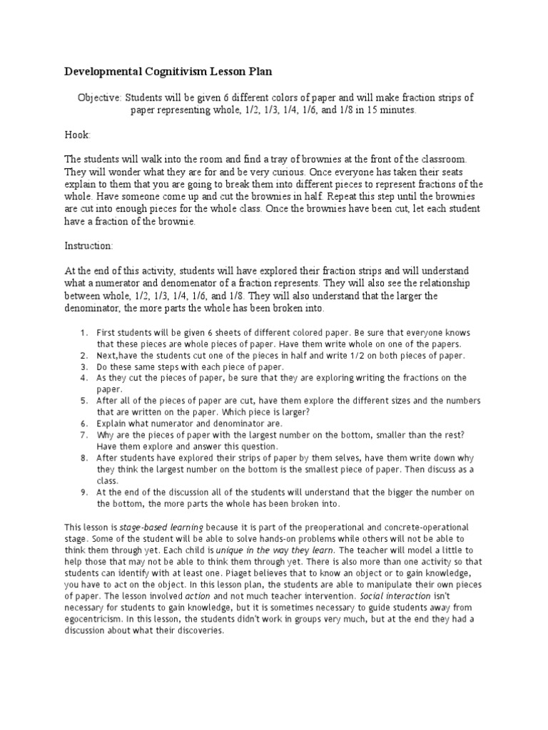 Contoh Cognitivism Lesson Plan | PDF | Fraction (Mathematics ...