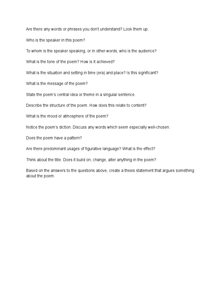 Poetry Analysis Discussion Questions | PDF