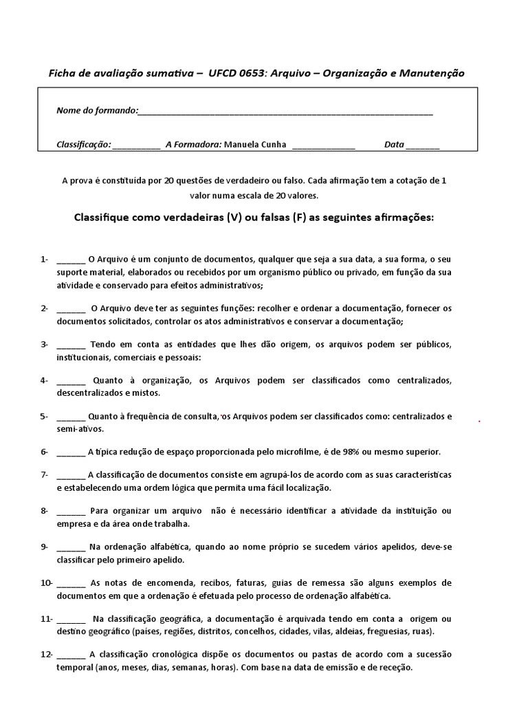 UFCD 0653 - Teste de Avaliação Sumativa | PDF