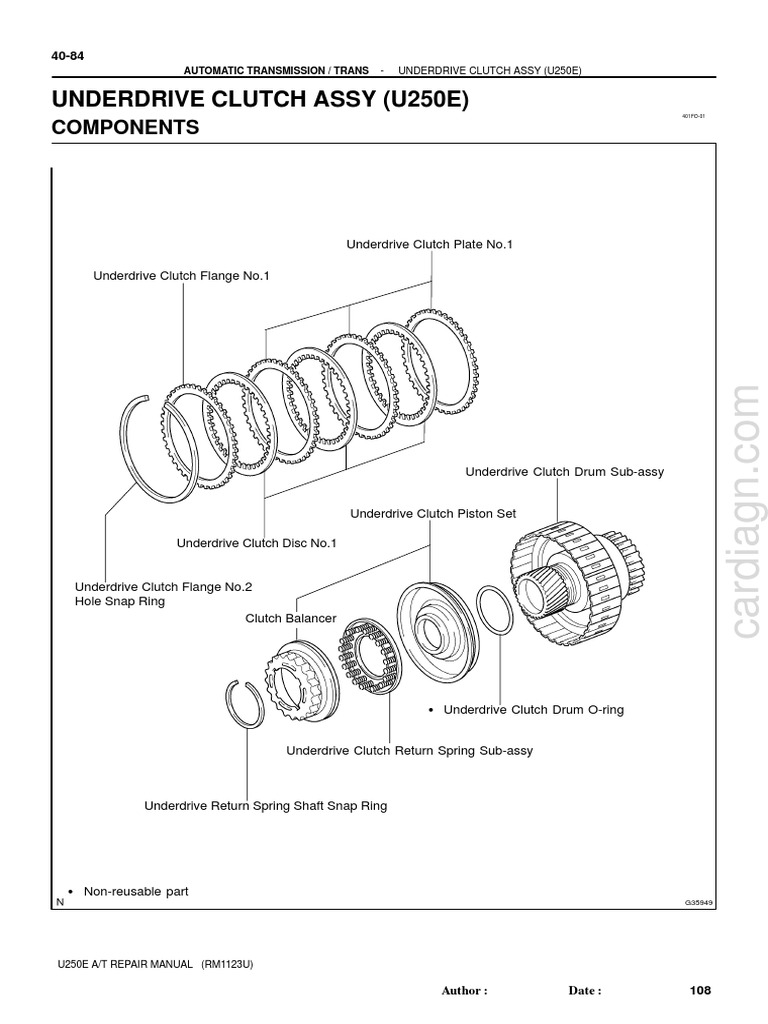 Underdrive Clutch Assy (U250E) : Components | PDF | Clutch | Piston