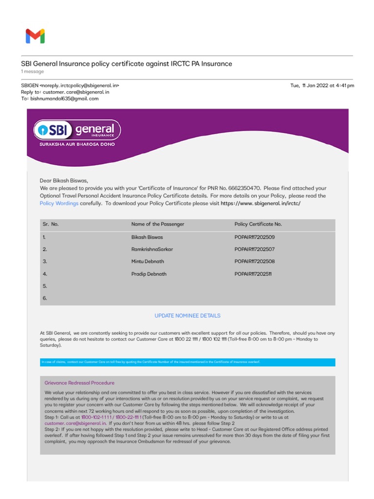 gmail-sbi-general-insurance-policy-certificate-against-irctc-pa