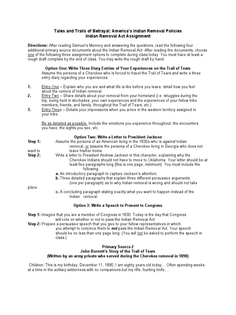Jackson Indian Removal Worksheet | PDF | Trail Of Tears