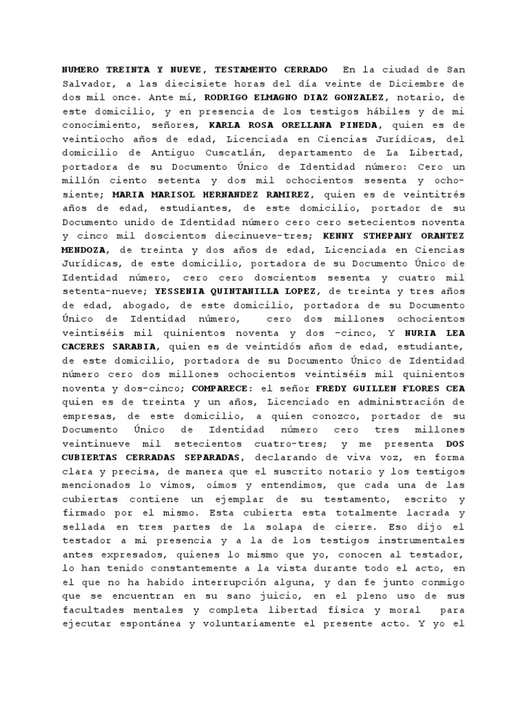 Escritura de Testamento Cerrado | PDF | Voluntad y testamento | Justicia