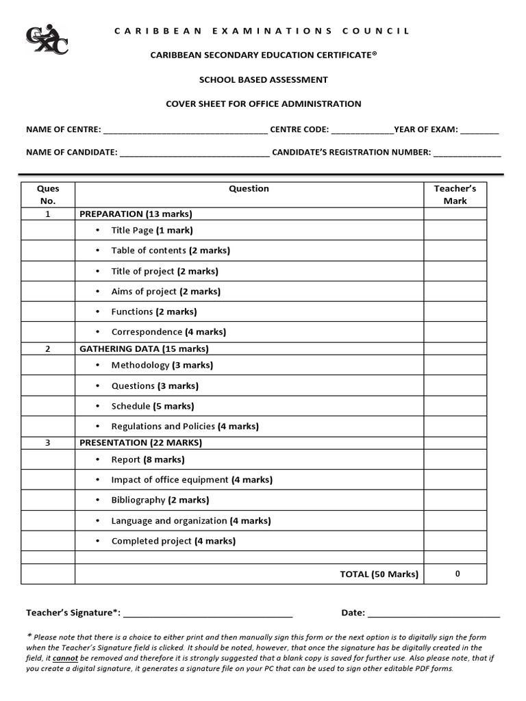 CSEC OfficeAdmin CoverSheetForESBA V02 Fillable | PDF | Computing ...