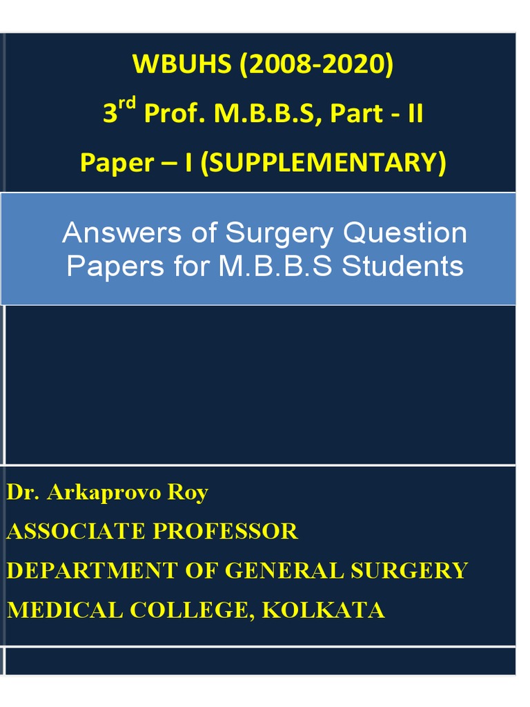 Surgery Exam Answers for M.B.B.S. Students | PDF | Pancreatic Cancer ...