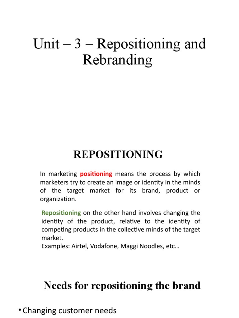 Unit - 3 - Repositioning and Rebranding | PDF | Brand | Marketing