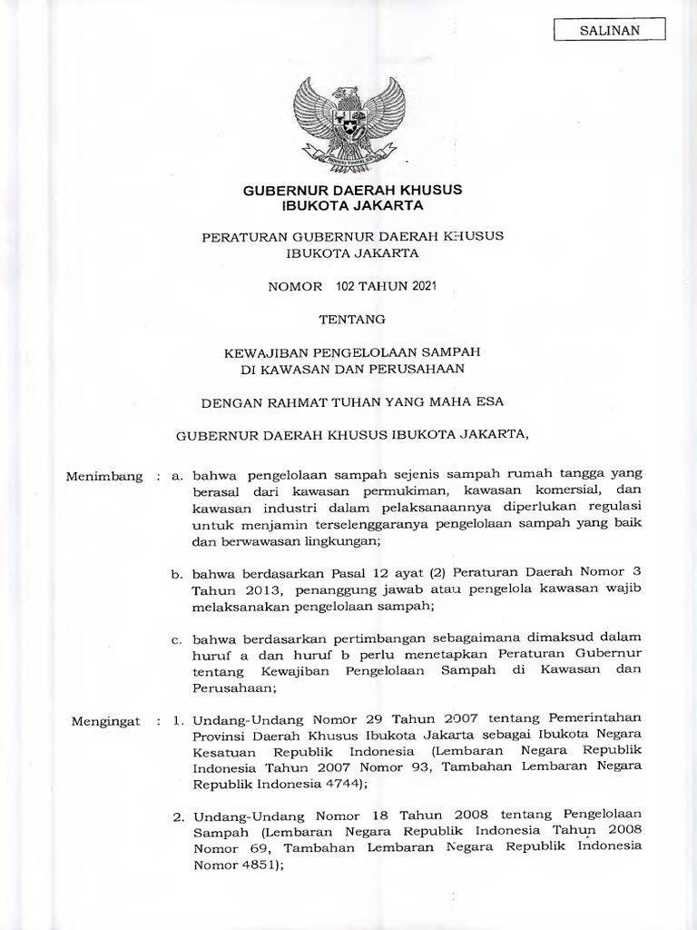 Pergub No. 102 Tahun 2021 | PDF