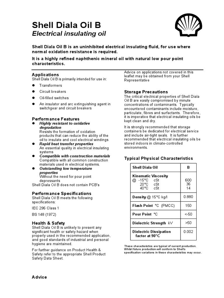 Shell Diala Oil B | Download Free PDF | Electrical Engineering | Materials