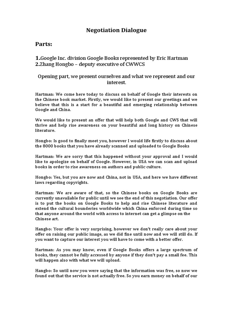 Negotiation Dialogue | PDF | Google Books | Books