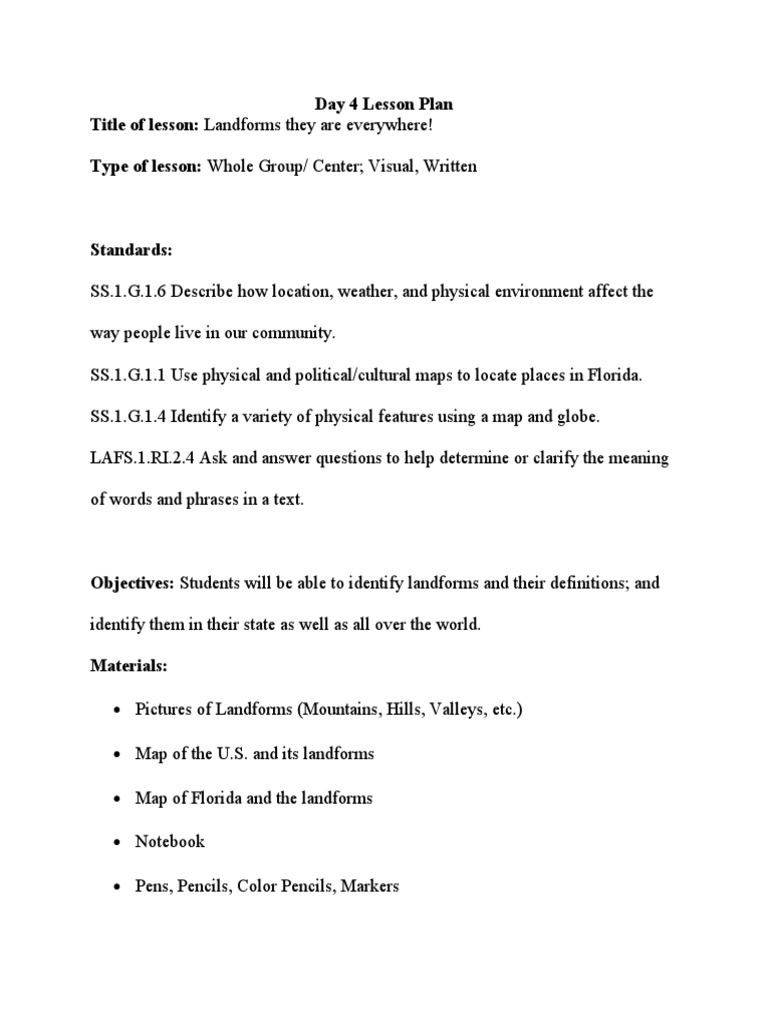 Day 4 Lesson Plan | PDF | Mountains | Vocabulary