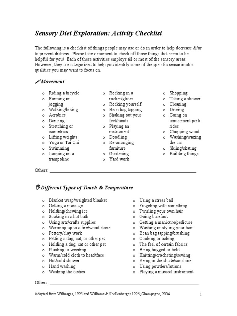 Sensory Diet Exploration Checklist | PDF | Mentha | Perfume