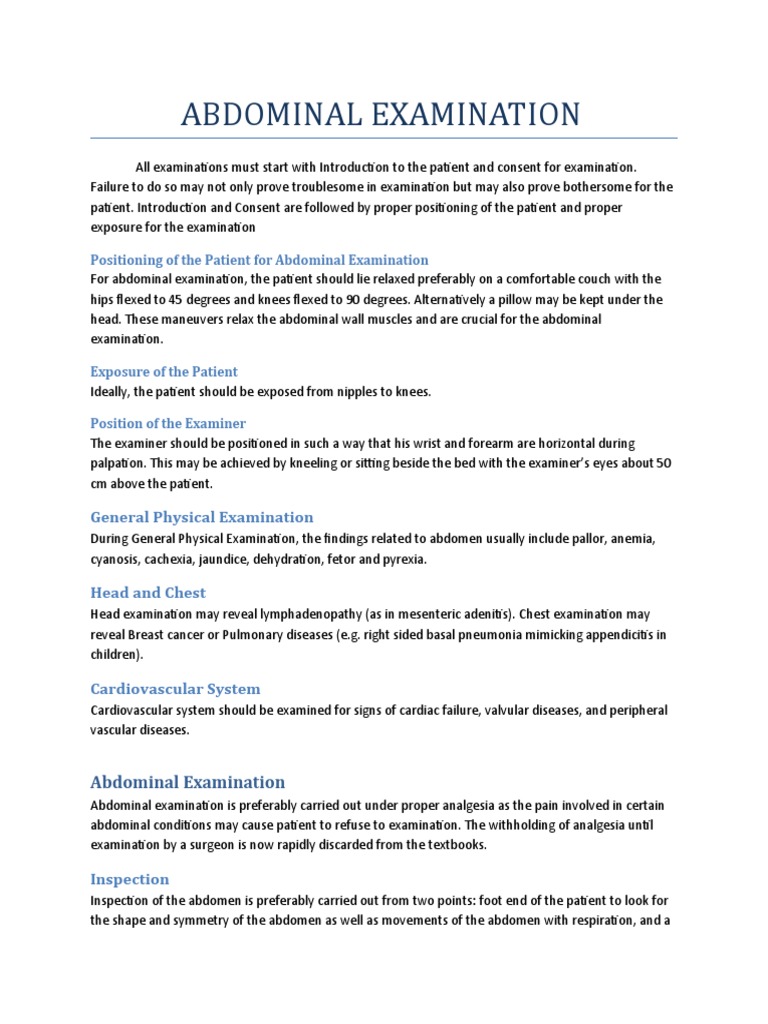 Positioning of The Patient For Abdominal Examination | PDF | Abdomen ...
