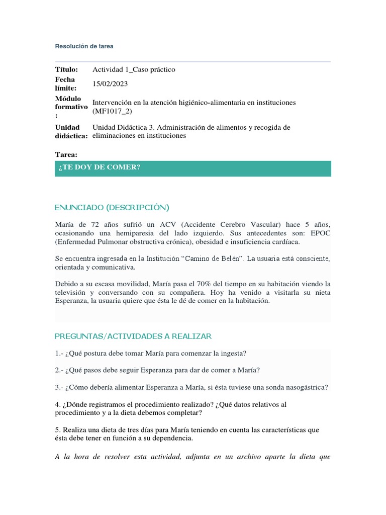 Mf1017 - 2 Ud3 Caso Practico 1 | PDF | Dieta | Alimentos