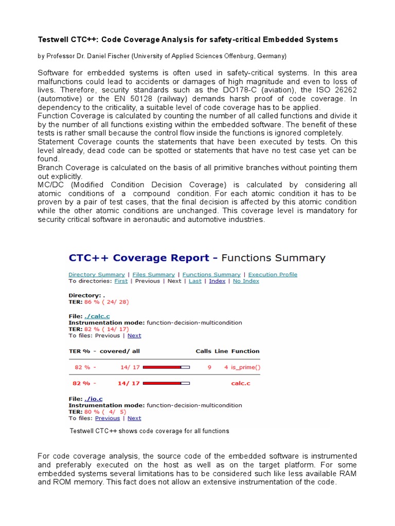 Testwell CTC++: Code Coverage Analysis For Safety-Critical Embedded ...