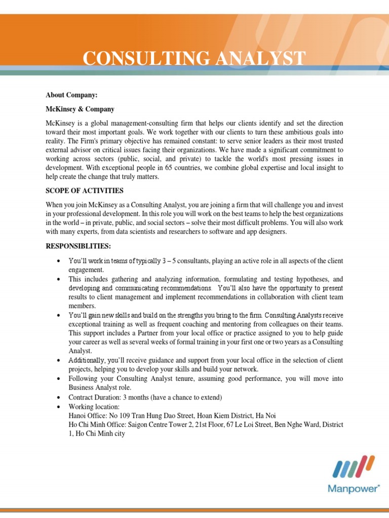 McKinsey Consulting Analyst Role Overview | PDF | Consultant | Mc ...