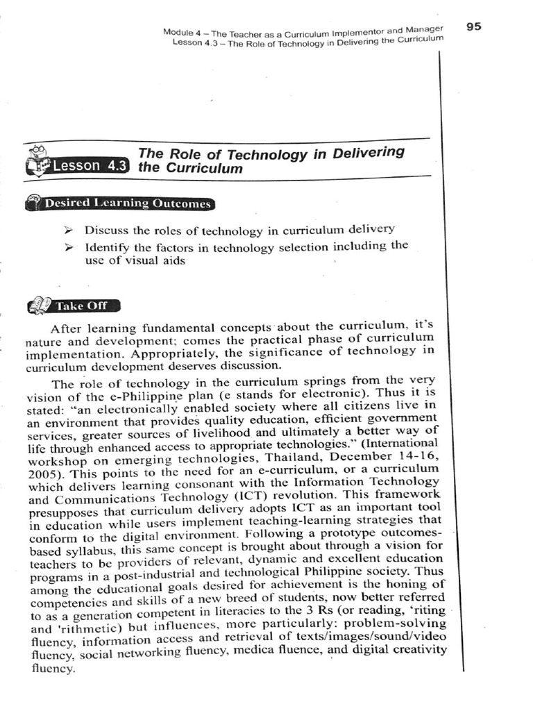 Lesson 4.3 The Role of Technology in Delivering The Curriculum | PDF