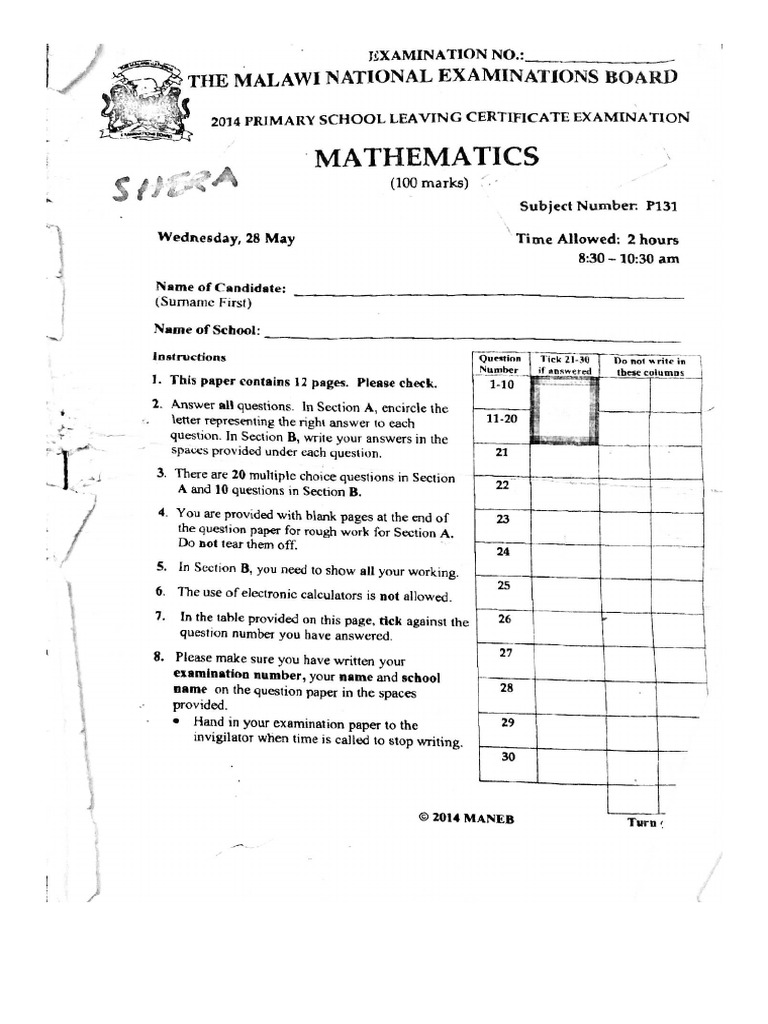 Pslce Maths 2014 | PDF