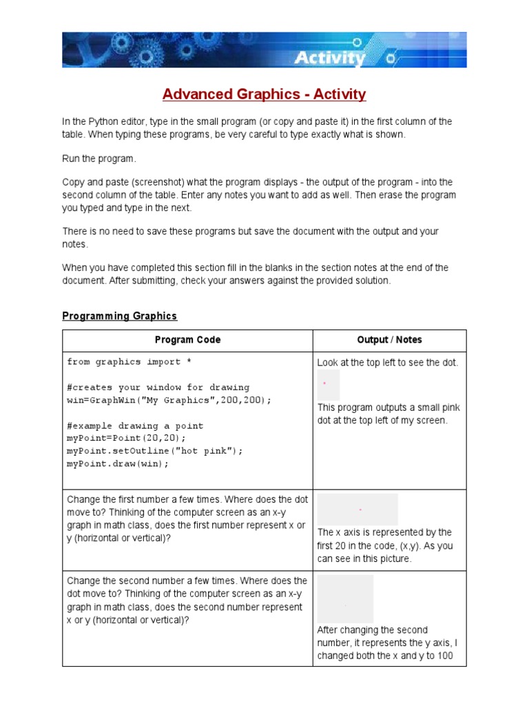 Advanced Graphics - Activity | PDF | Cartesian Coordinate System | Graphics